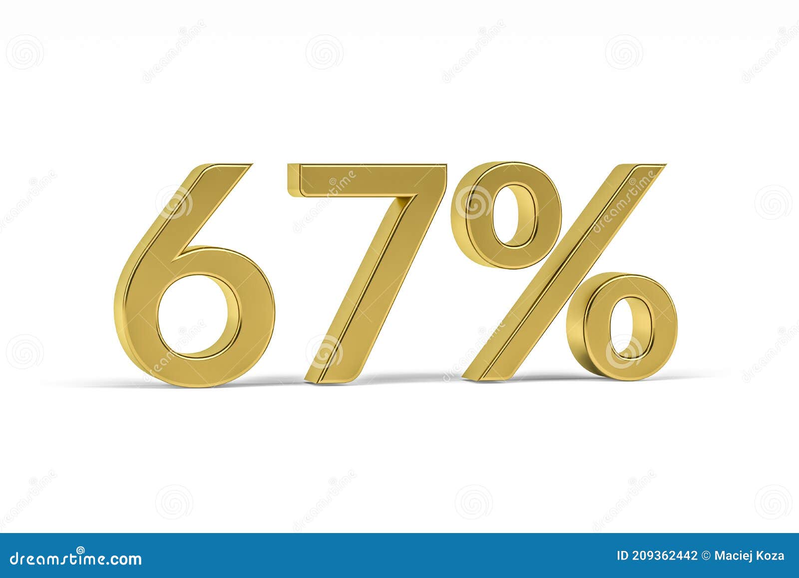 Gold Digit Sixty Seven with Percent Sign - 67 Isolated on White Stock ...