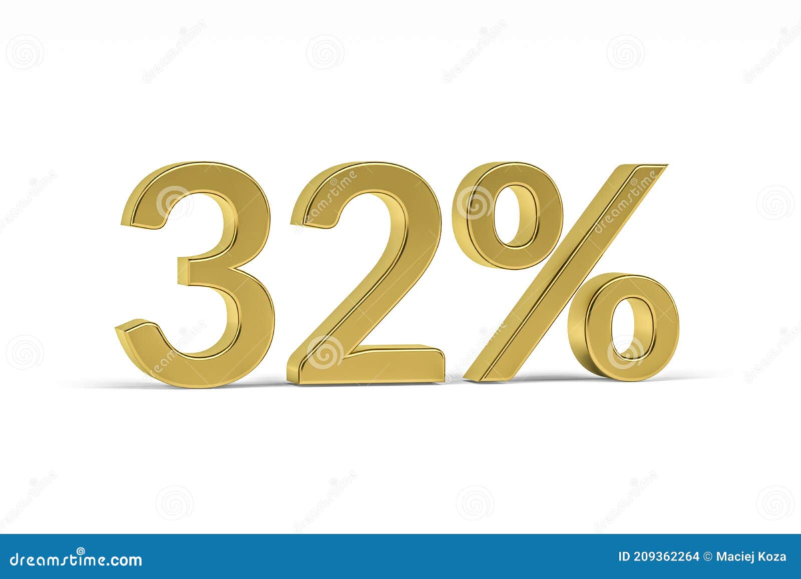 Gold Digit Thirty Two with Percent Sign - 32 Isolated on White Stock ...