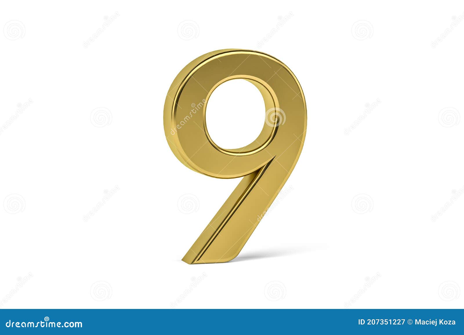 Gold Digit 9 - Three Dimensional Digit 9 on White Background Stock ...