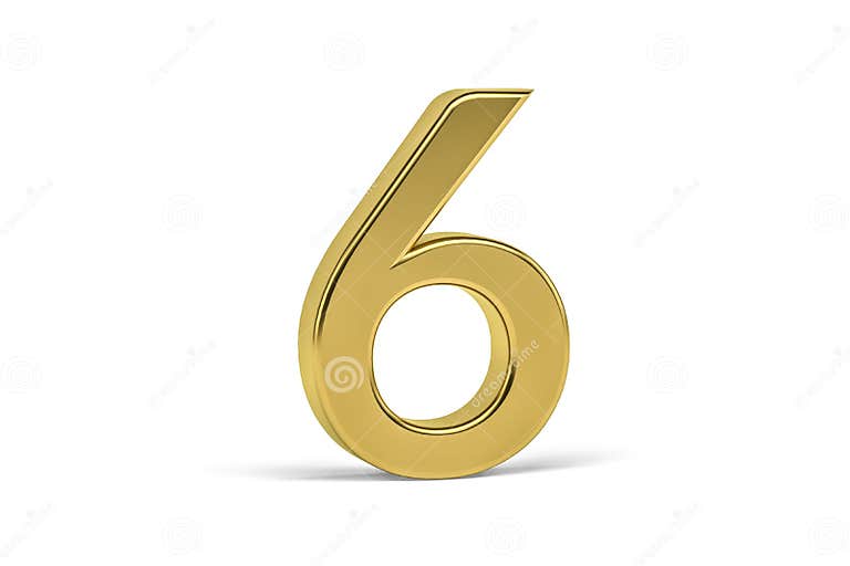 Gold Digit 6 - Three Dimensional Digit 6 on White Background Stock ...