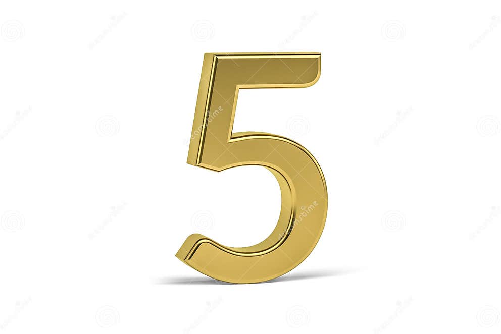 Gold Digit 5 - Three Dimensional Digit 5 on White Background Stock ...