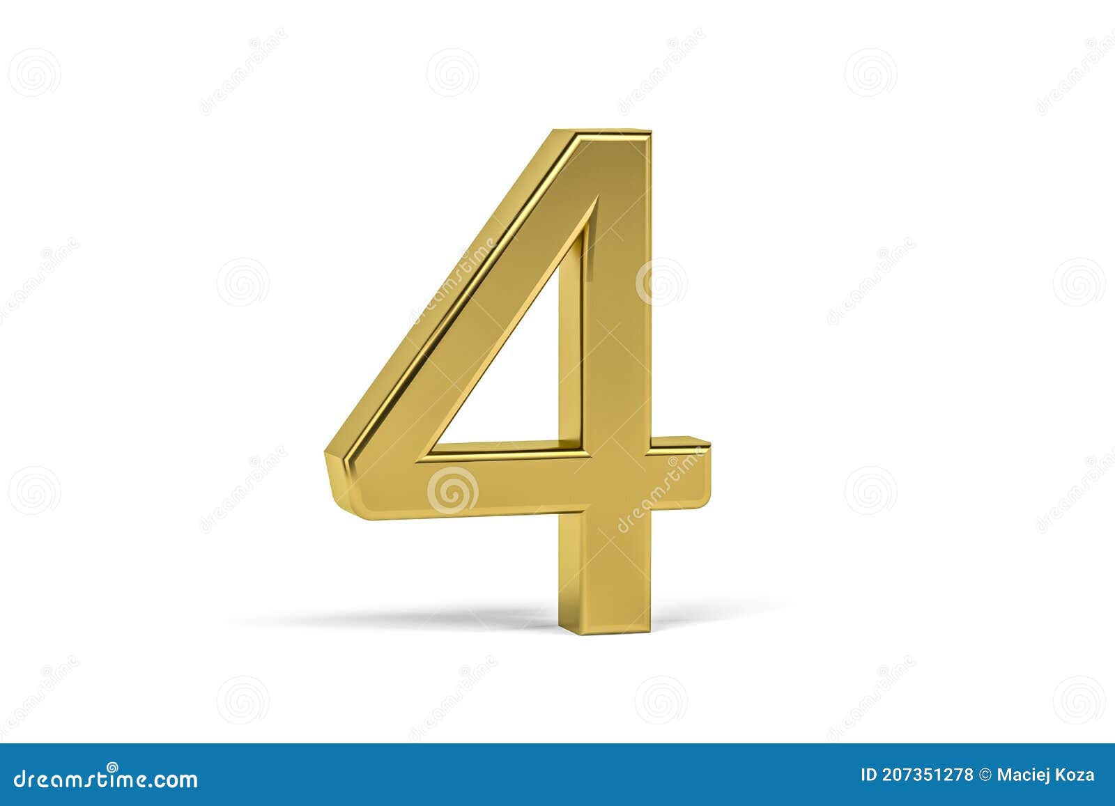 Gold Digit 4 - Three Dimensional Digit 4 on White Background Stock ...