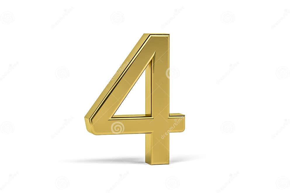 Gold Digit 4 - Three Dimensional Digit 4 on White Background Stock ...