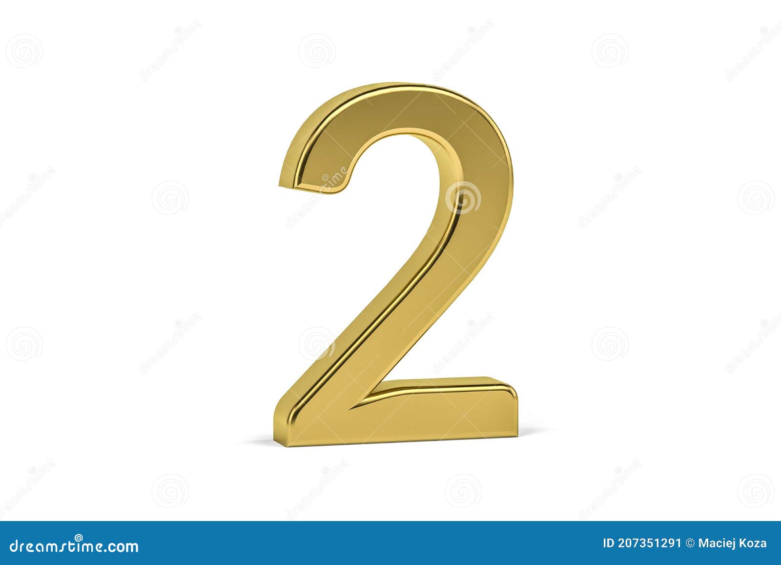 Gold Digit 2 - Three Dimensional Digit 2 on White Background Stock ...
