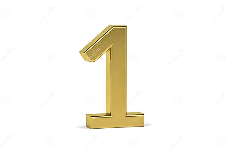 Gold Digit 1 - Three Dimensional Digit 1 on White Background Stock ...