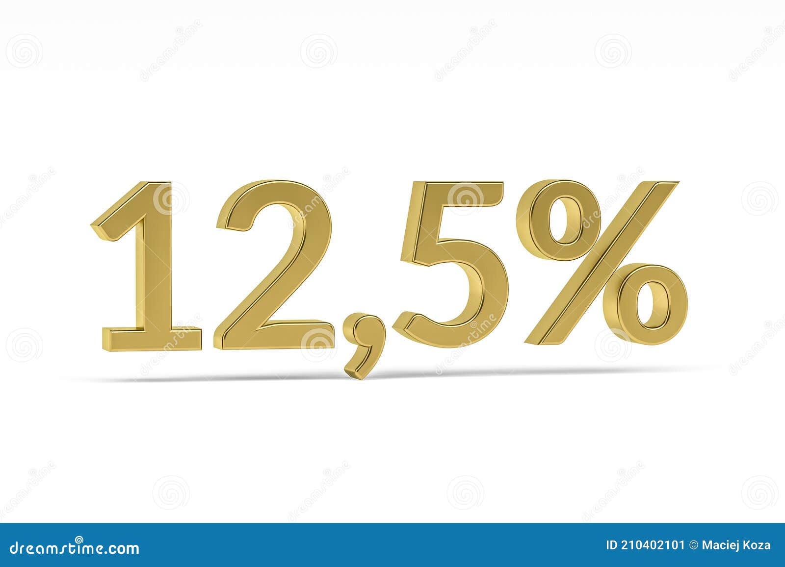 Gold Digit Twelve Point Five with Percent Sign - 12,5 Isolated on White ...