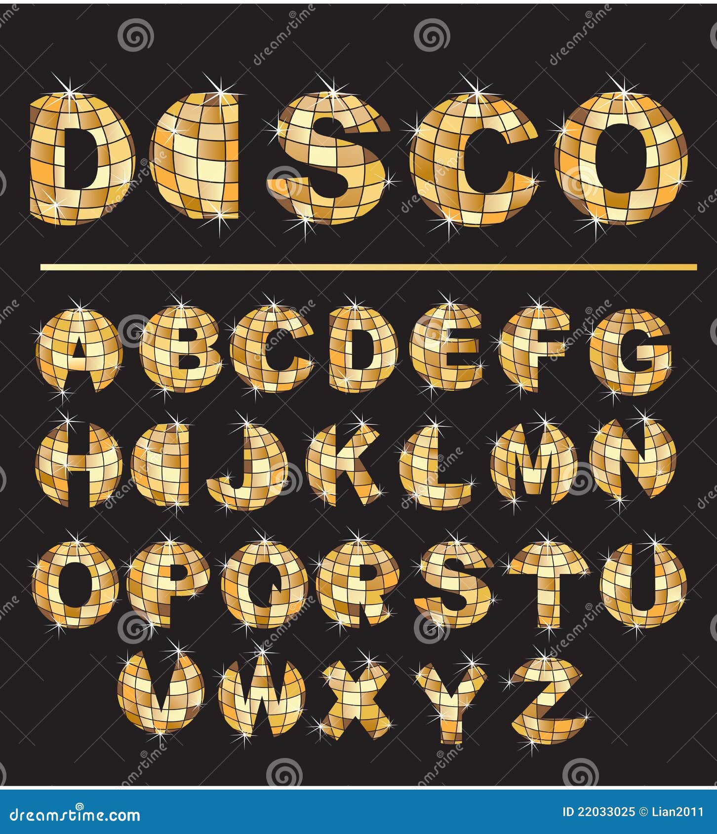Gold disco ball letters stock vector. Illustration of gold - 22033025