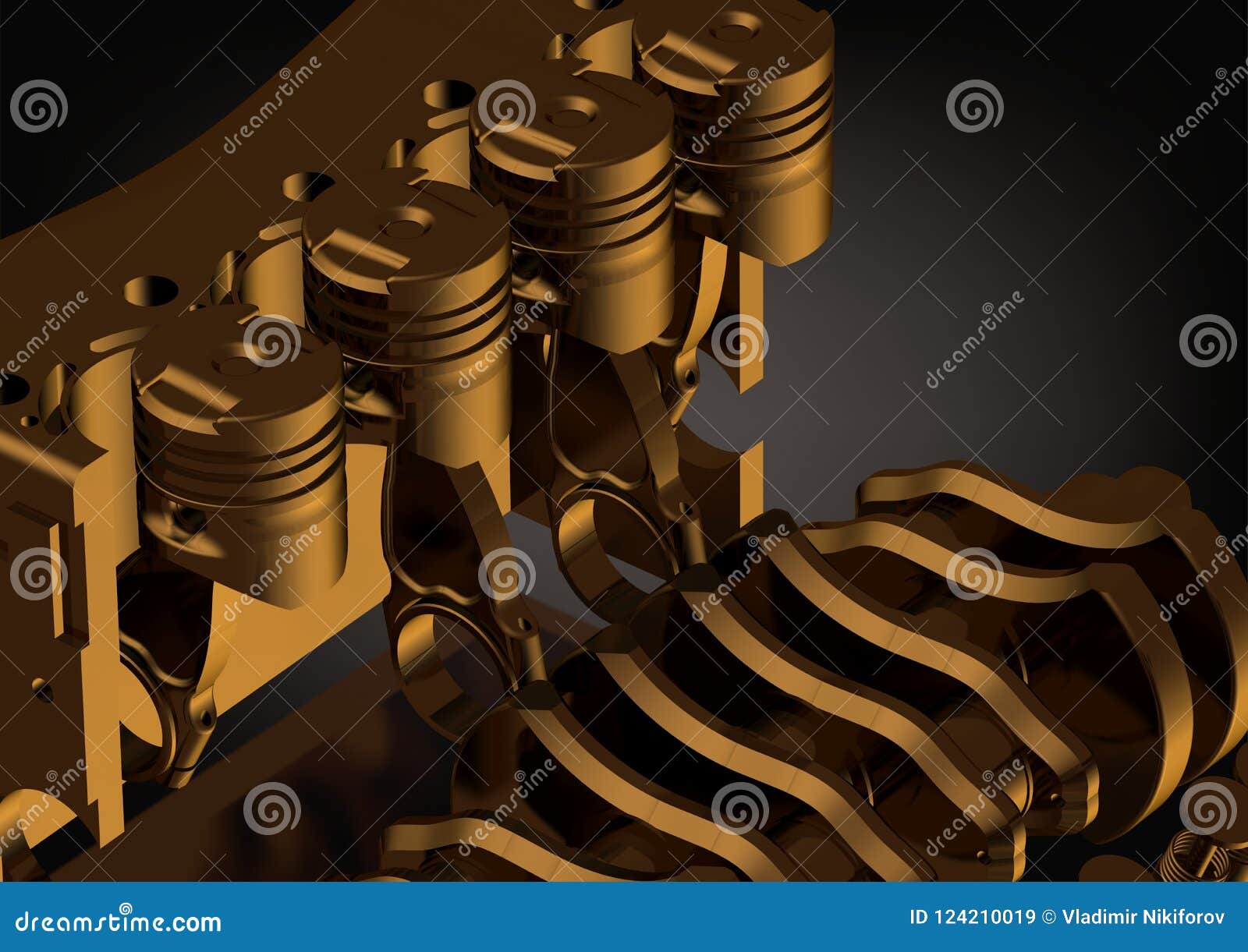 Gold Dismantled Car Engine On A Black Royalty-Free Stock Photography ...