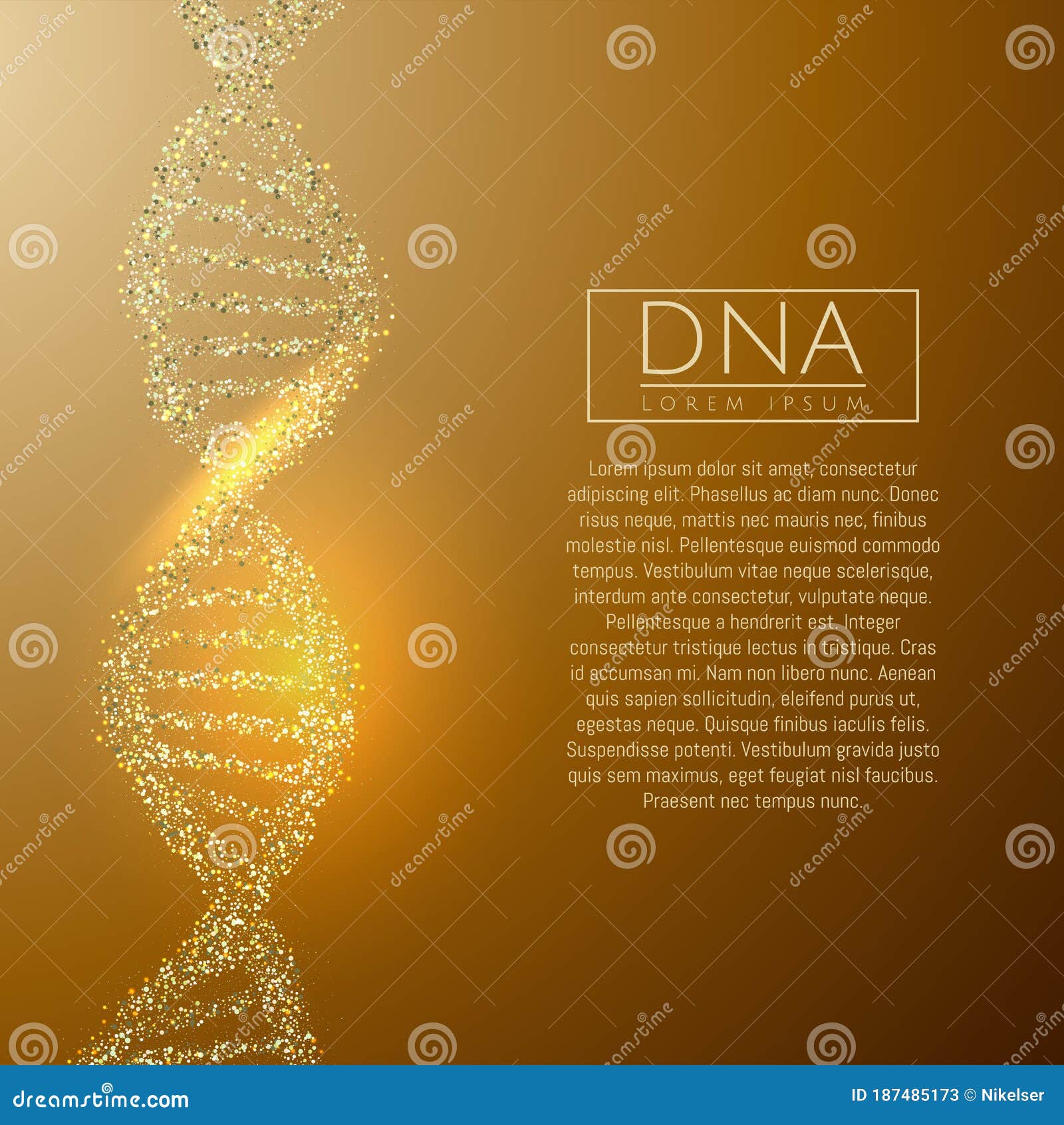 Gold DNA Sequence Glitter Shiny Vector Illustration. Science Molecule ...