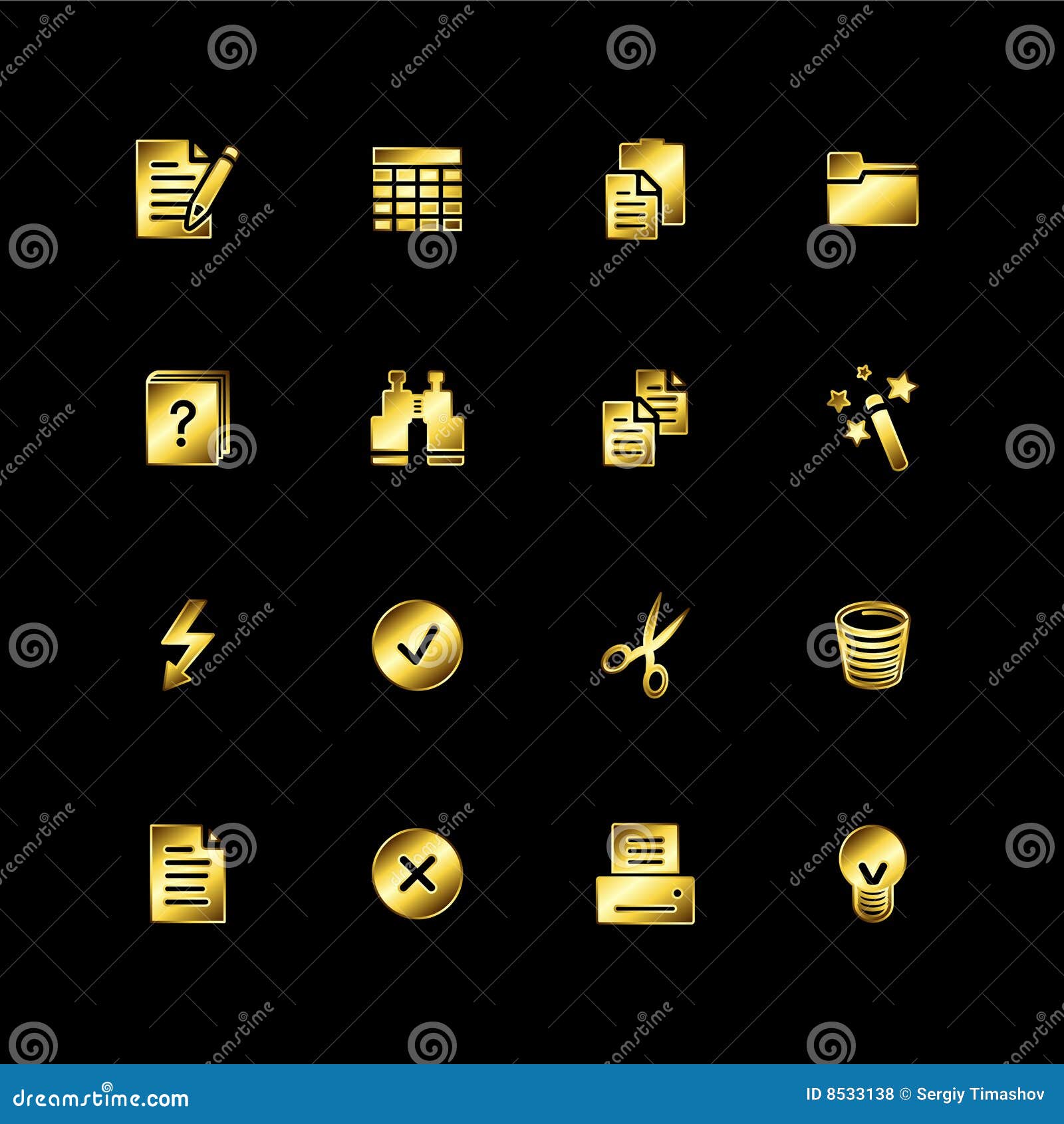 Gold document icons stock illustration. Illustration of pencil - 8533138