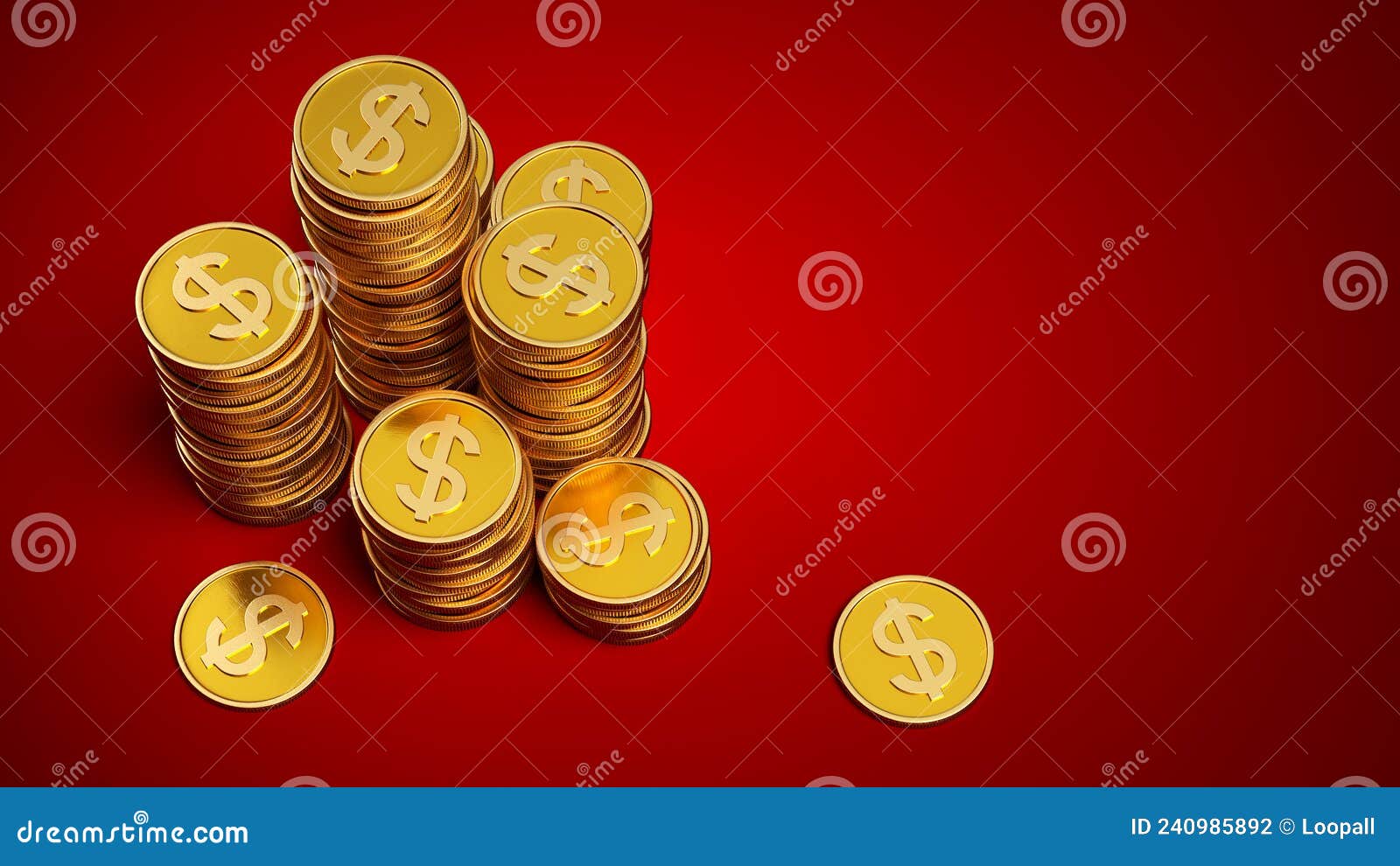 Gold Dollar Coins Stack, Golden Coin Heap on Red Background. Stock ... Gold Dollar Coins Stack, Golden Coin Heap on Red Background. Stock ...