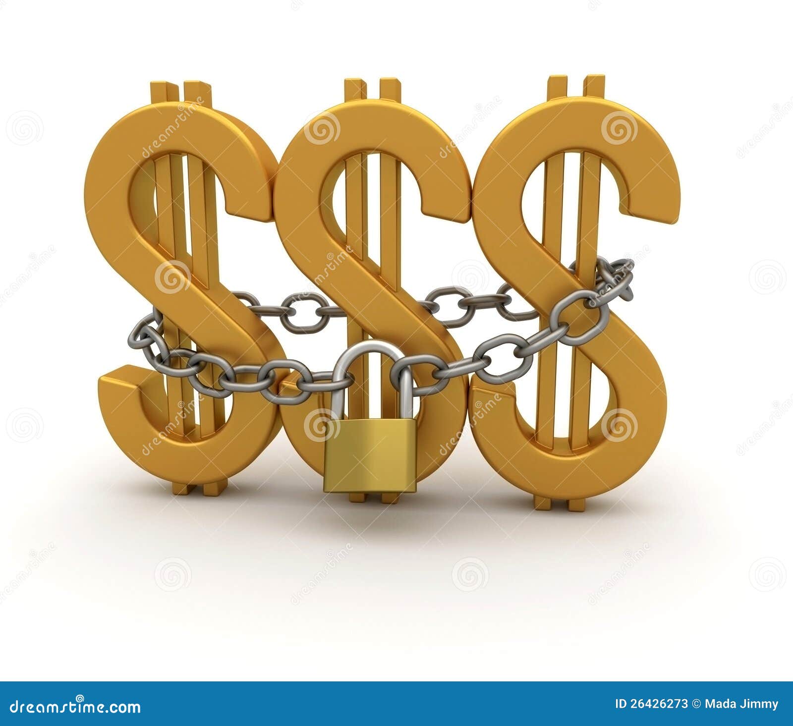 Gold Dollar Sign, Chain and Padlock Stock Illustration - Illustration ...