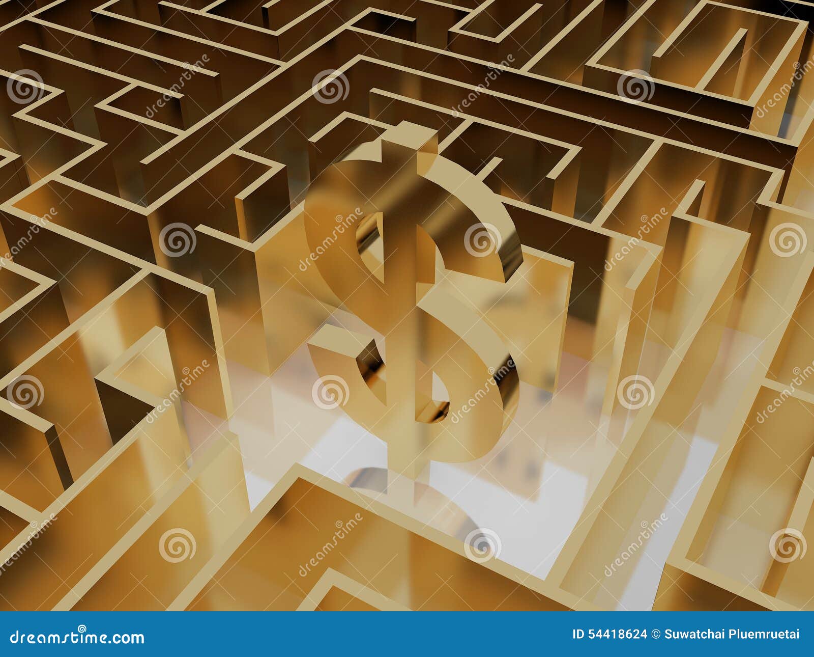 Gold Dollar Sign in the Middle of a Mysterious Maze Stock Illustration ...