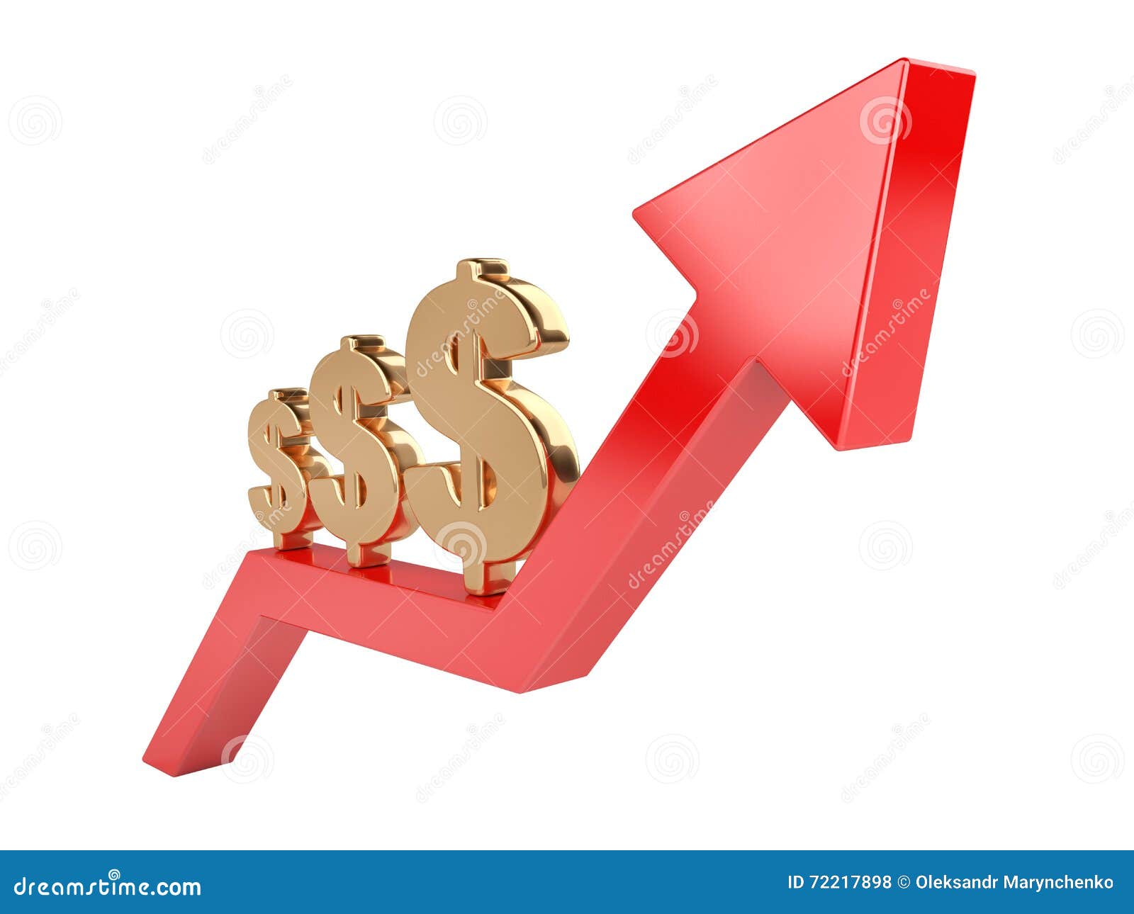 Gold Dollar Sign on a Red Growing Up Arrow Stock Illustration ...