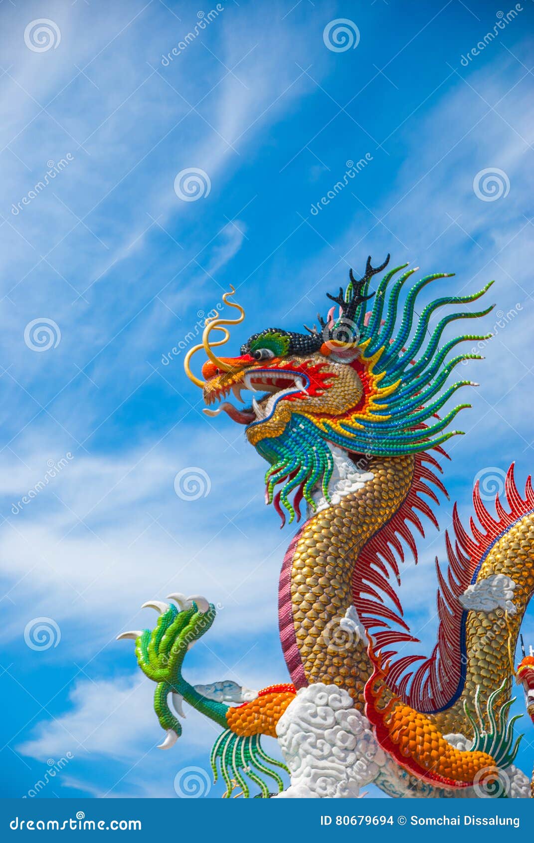 Gold dragon on sky blue stock photo. Image of celebration - 80679694