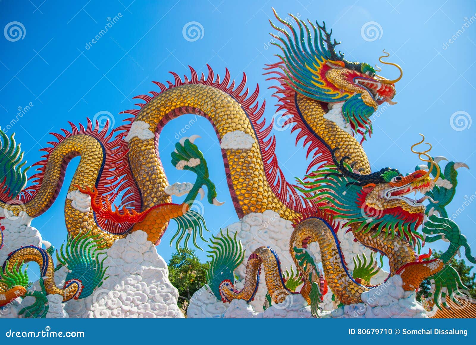 Gold dragon on sky blue stock photo. Image of power, culture - 80679710