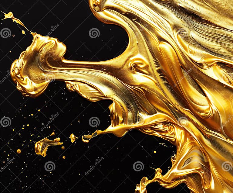 Gold Drip Splash on a Black Background, Generative AI Stock ...