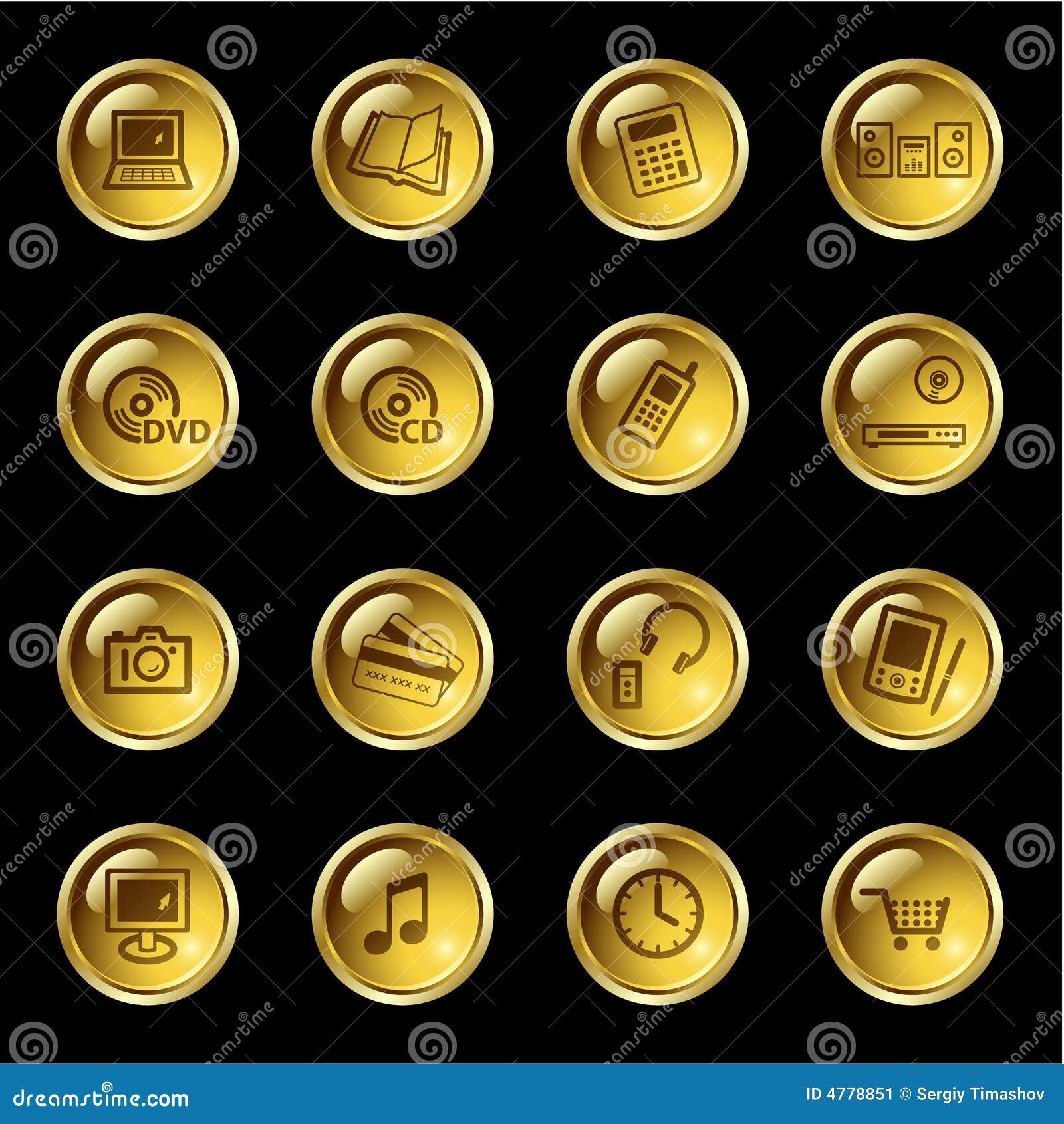 Gold Drop Electronics Icons Stock Vector - Illustration of camera, gold ...