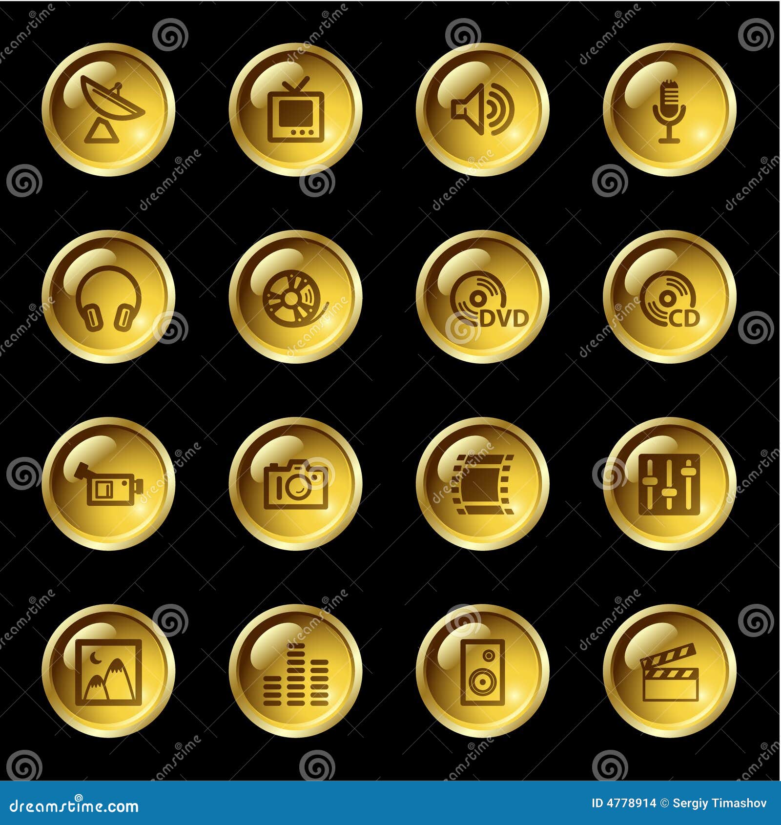 Gold drop media icons stock vector. Illustration of sign - 4778914