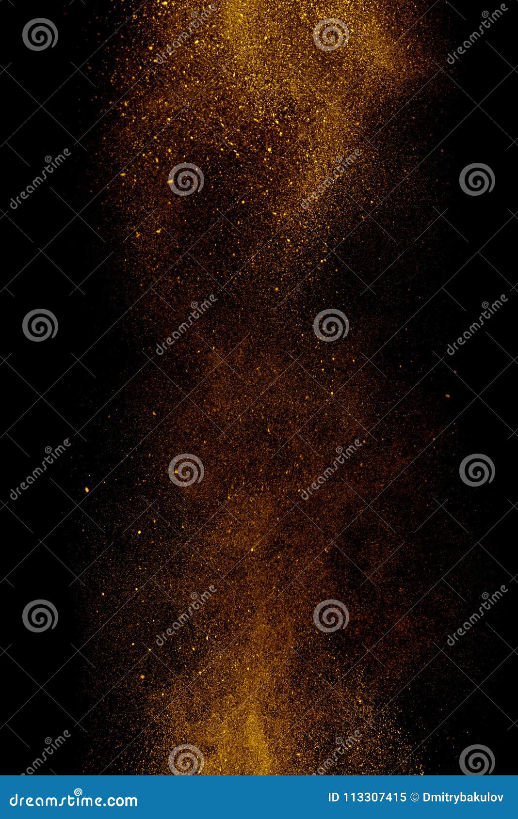 Gold Dust on a Black Background. Fine Particles in Motion Stock Image ...