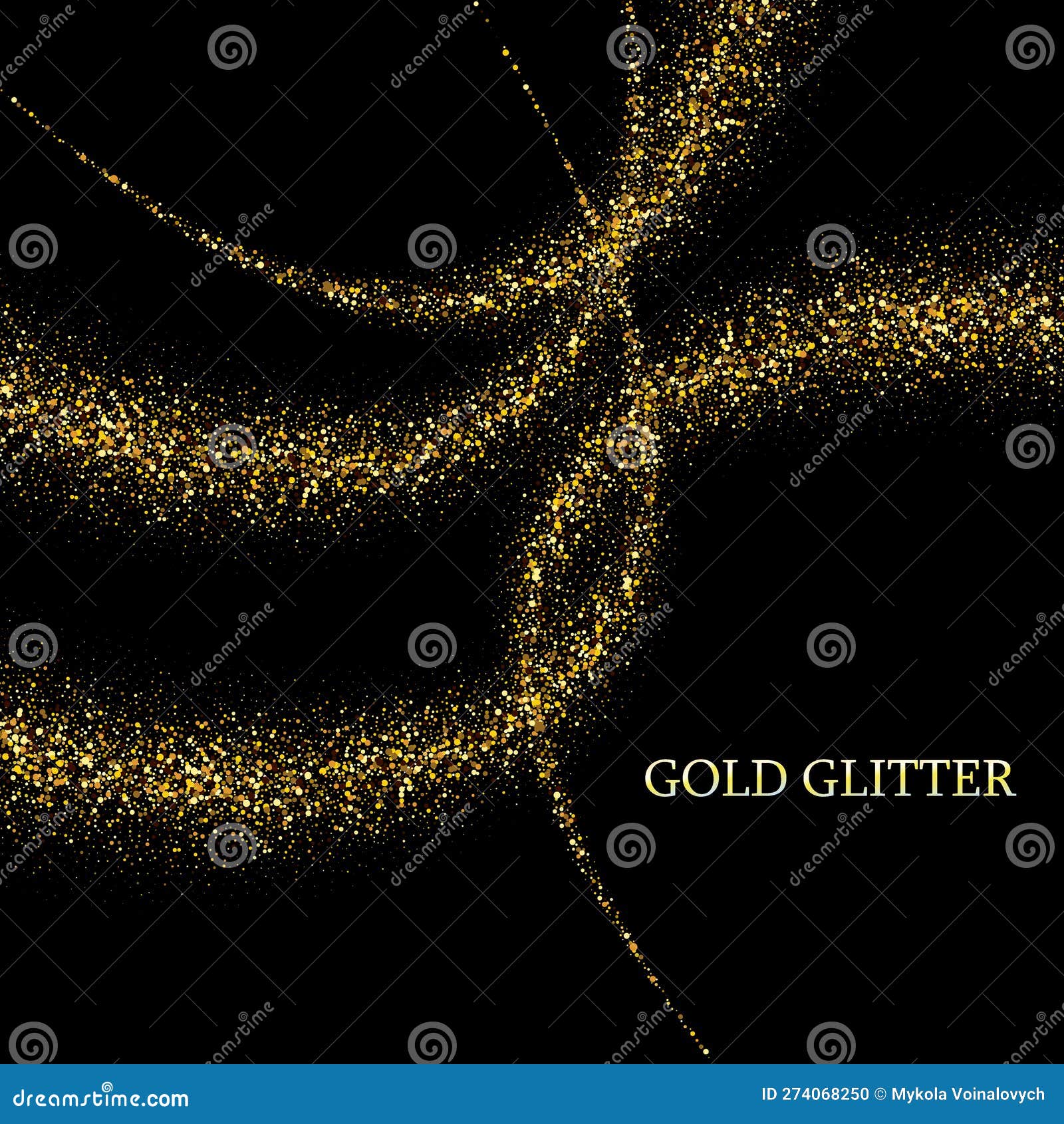 Gold Dust in the Form of a Wavy Stripe on a Black Background Stock ...