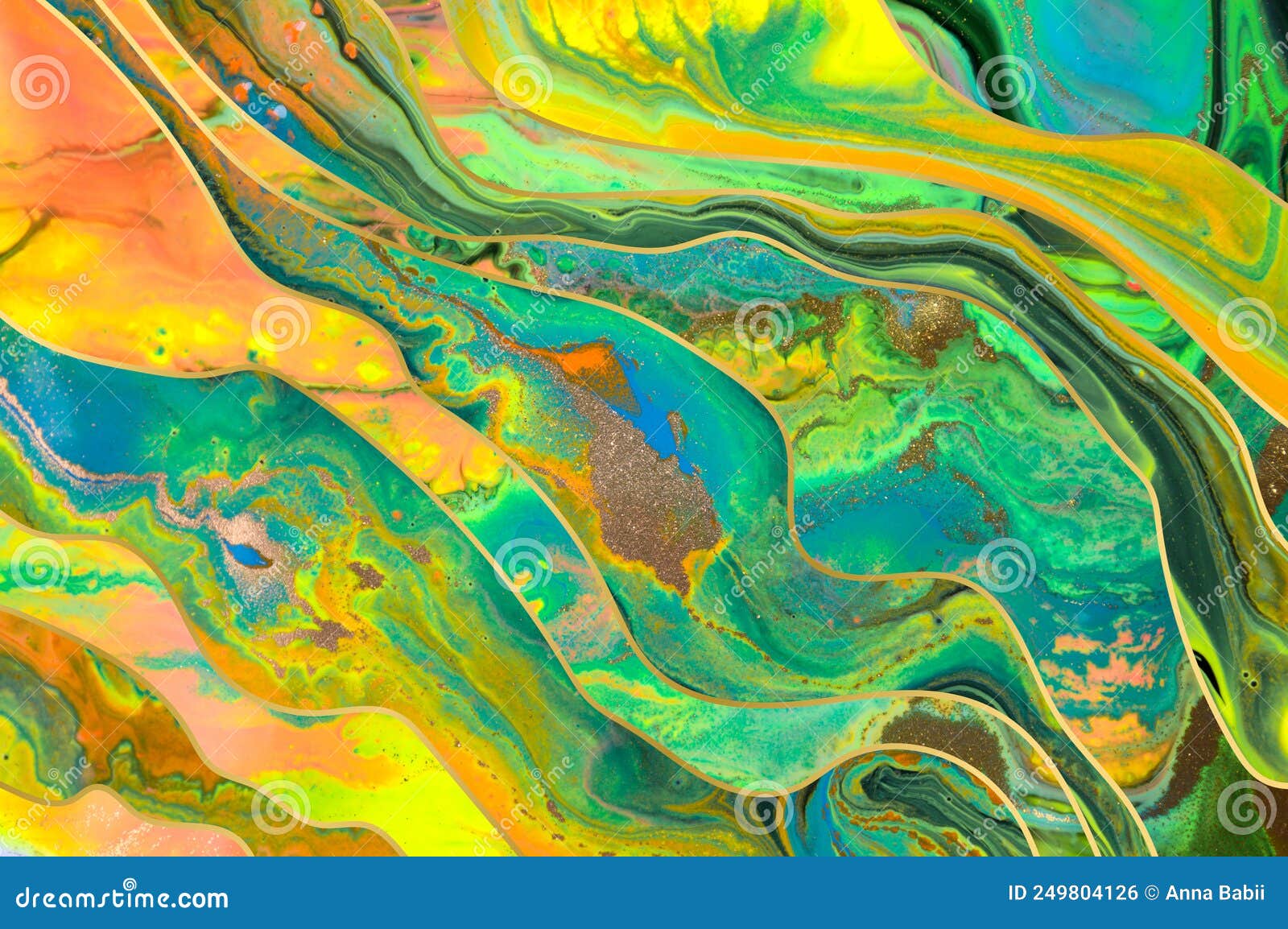 Gold Dust and Waves with Fluorescent Inks Background. Ocean Style ...