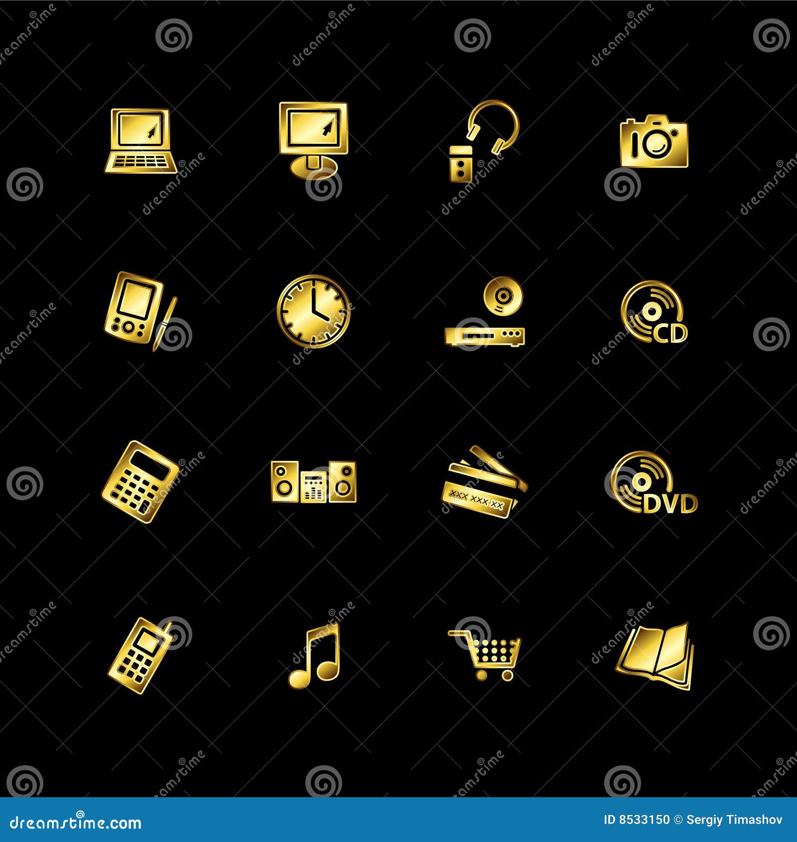 Gold e-shop icons stock illustration. Illustration of black - 8533150