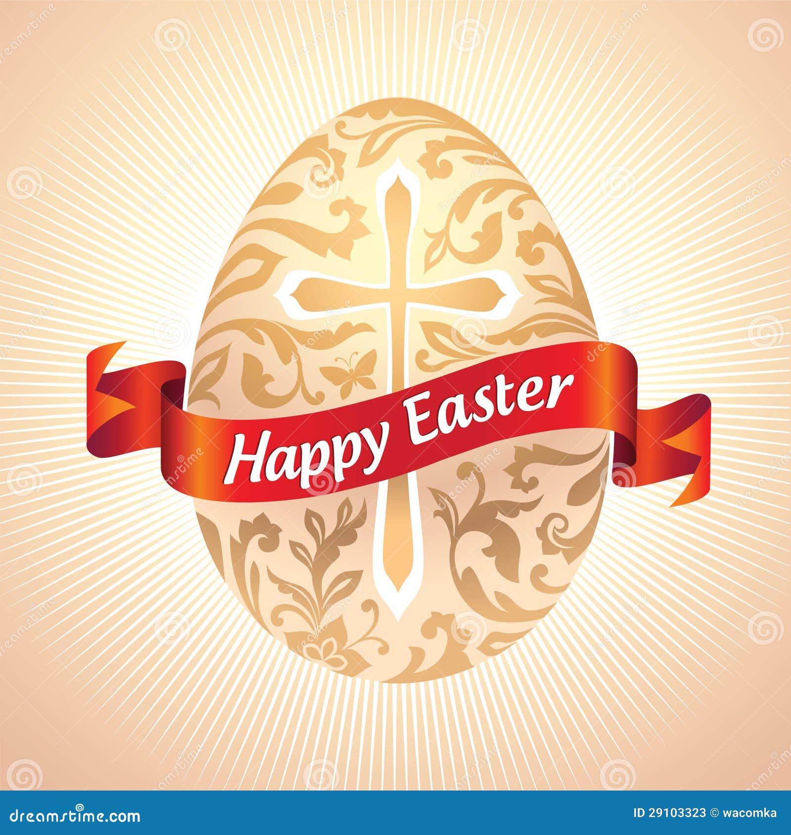Gold Easter Egg with Flower Pattern Over Cross and Stock Illustration ...