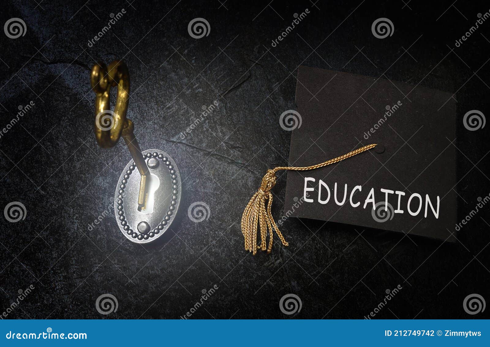 Gold Education Key and Graduation Cap Stock Photo - Image of degree ...
