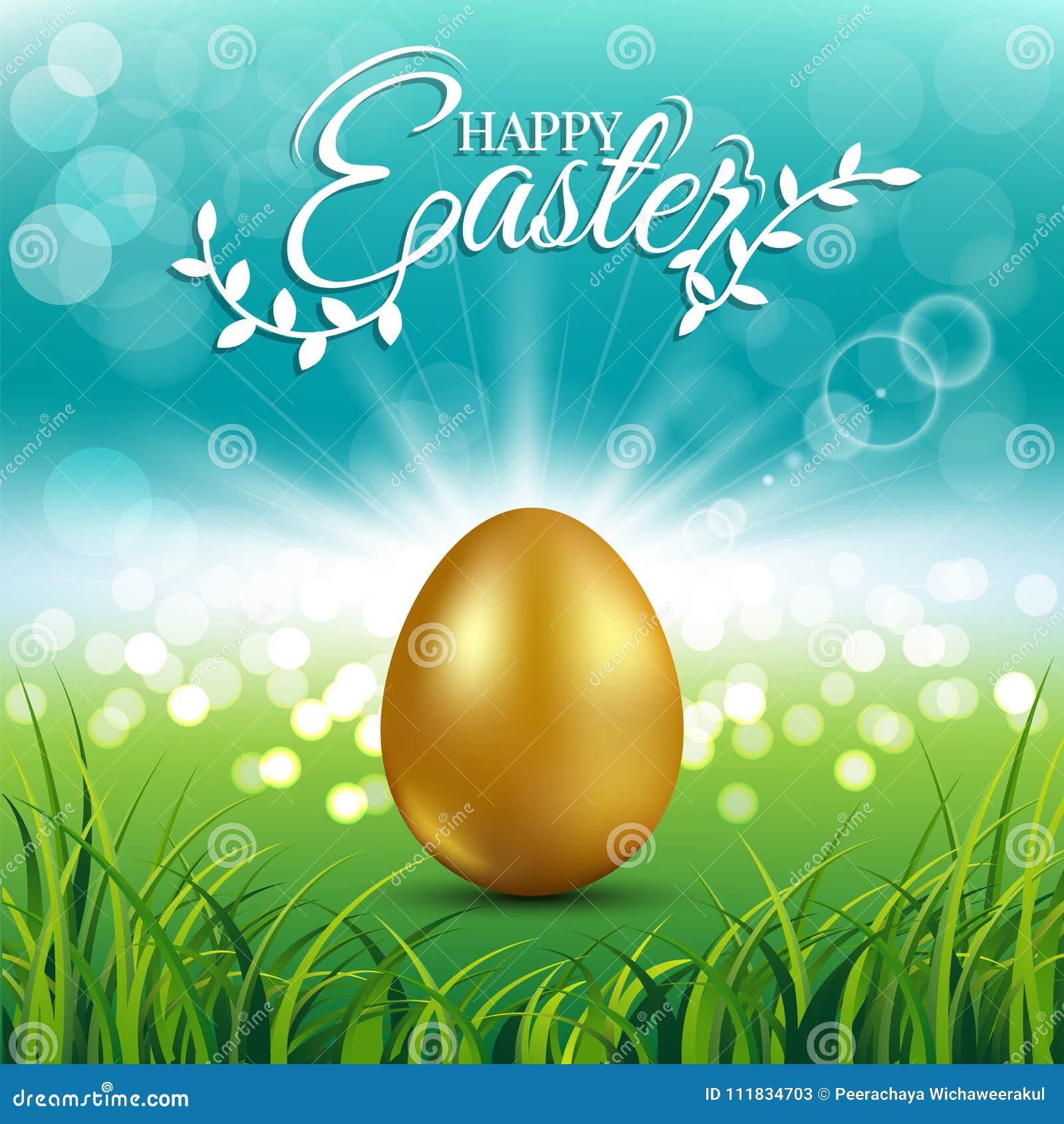 Gold Egg on Fresh Spring Grass for Easter Day Greeting Card Stock ...