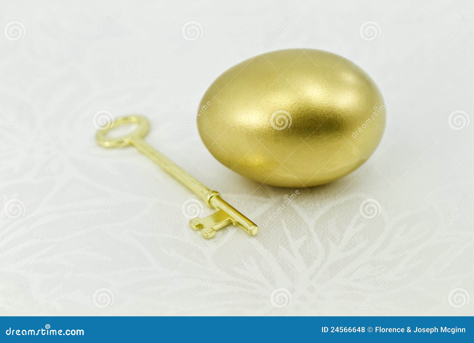 Gold Egg with Key on White Damask Stock Photo - Image of rich, metaphor ...