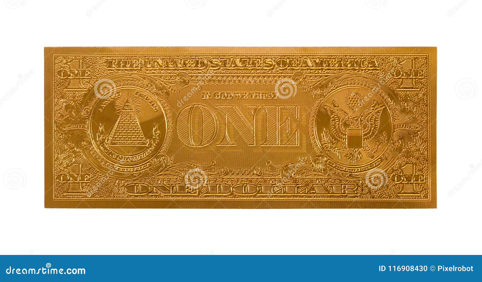 Gold ein Dollarschein stockfoto. Bild von angebot, geld - 116908430