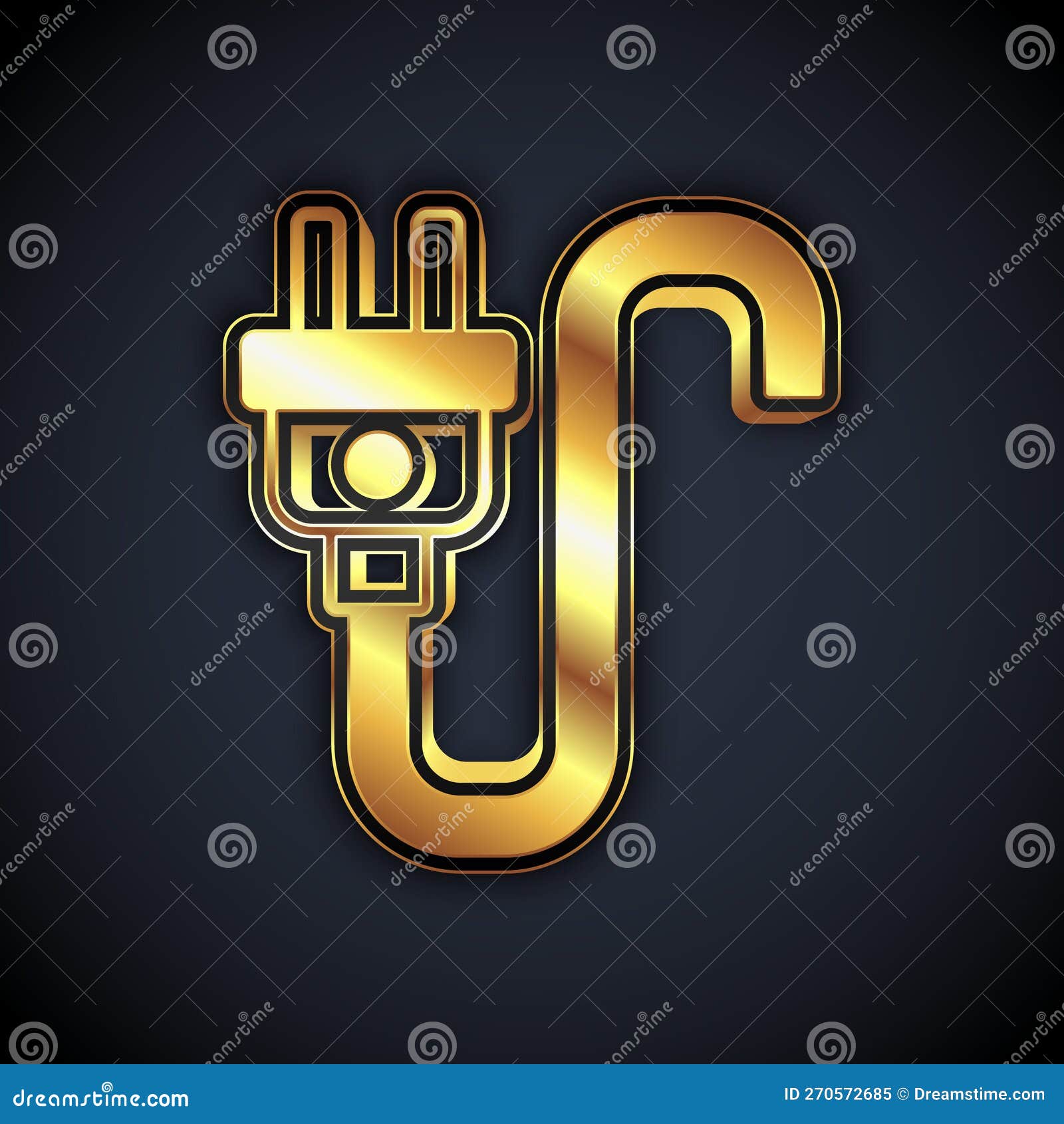 Gold Electric Plug Icon Isolated on Black Background. Concept of ...