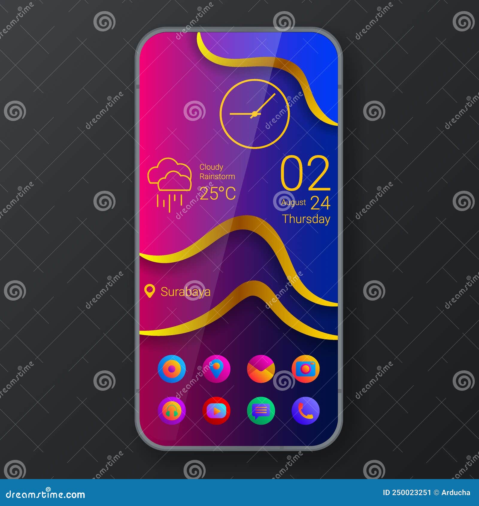 Gold Elegant Home Screen User Interface Widget Theme Gold Stock Vector ...