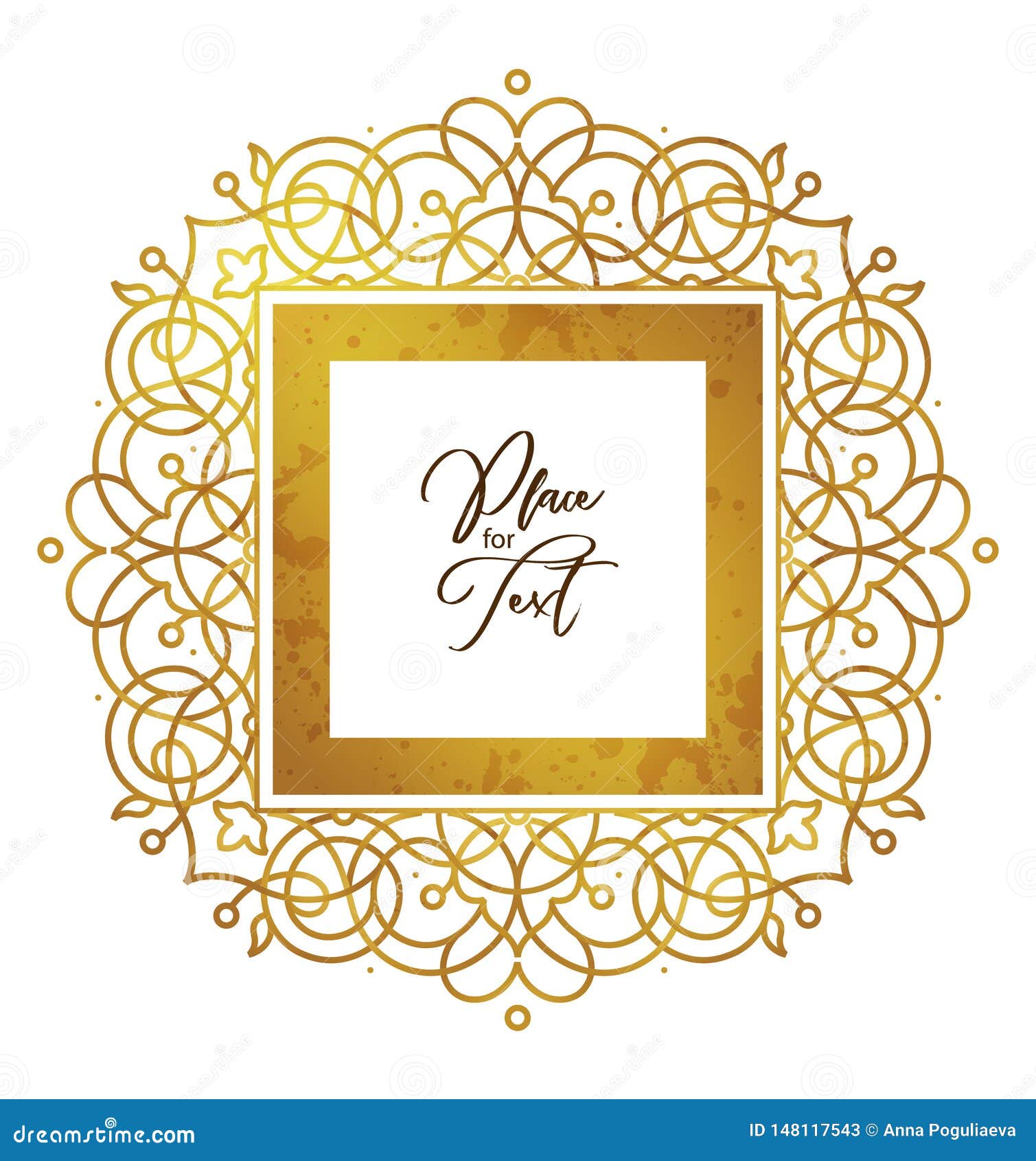 Gold Element, Square Frame. Luxury Ornament in Eastern Style Stock ...