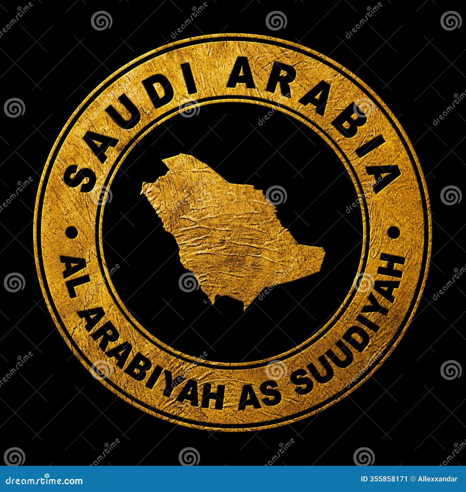Gold Emblem of Saudi Arabia Map Stock Illustration - Illustration of ...