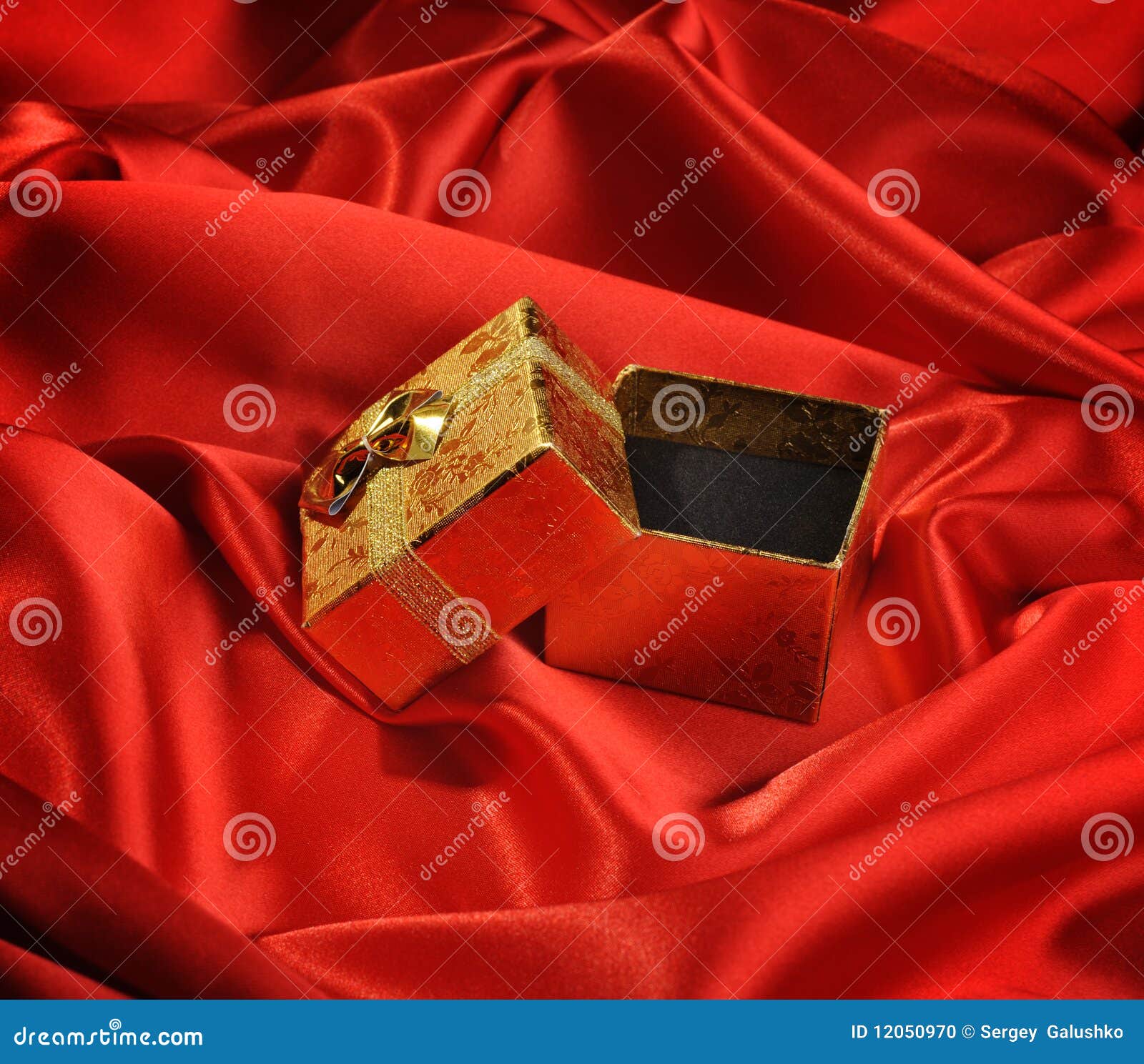 Gold Empty Boxes on Red Silk Stock Photo - Image of curtain, object ...