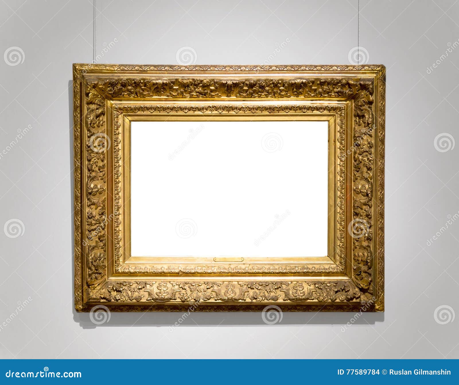 Gold Empty Frame on White Wall Stock Photo - Image of elegance, design ...