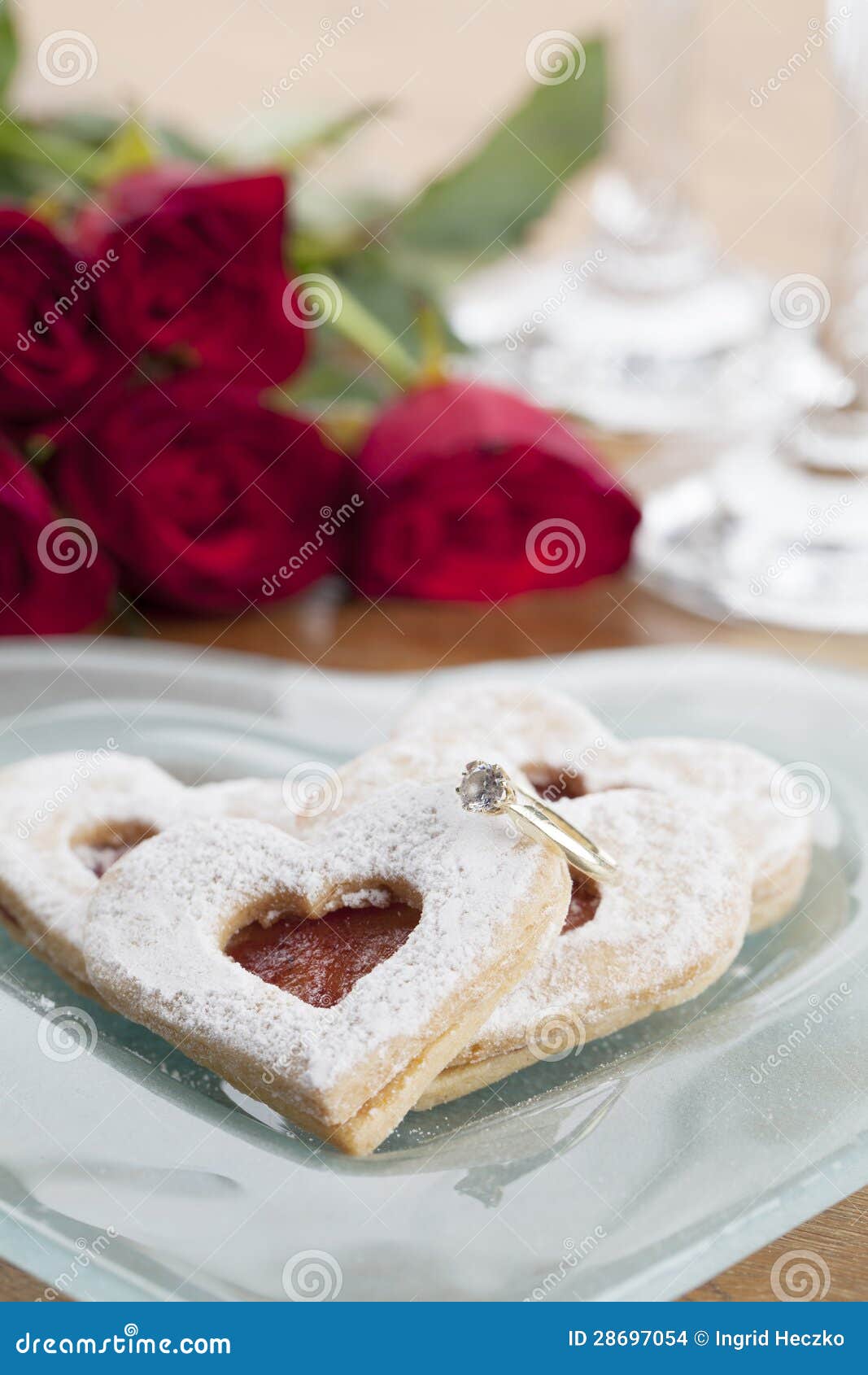 Gold Engagement Ring and Shortbread Hearts Stock Photo - Image of ...