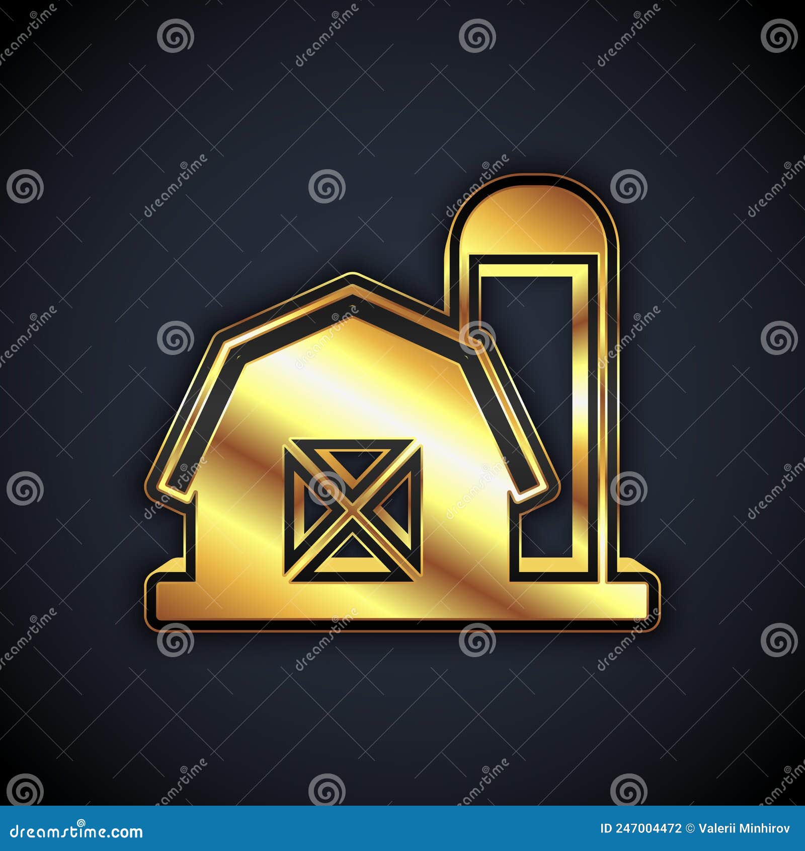Gold Farm House Icon Isolated on Black Background. Vector Stock Vector ...