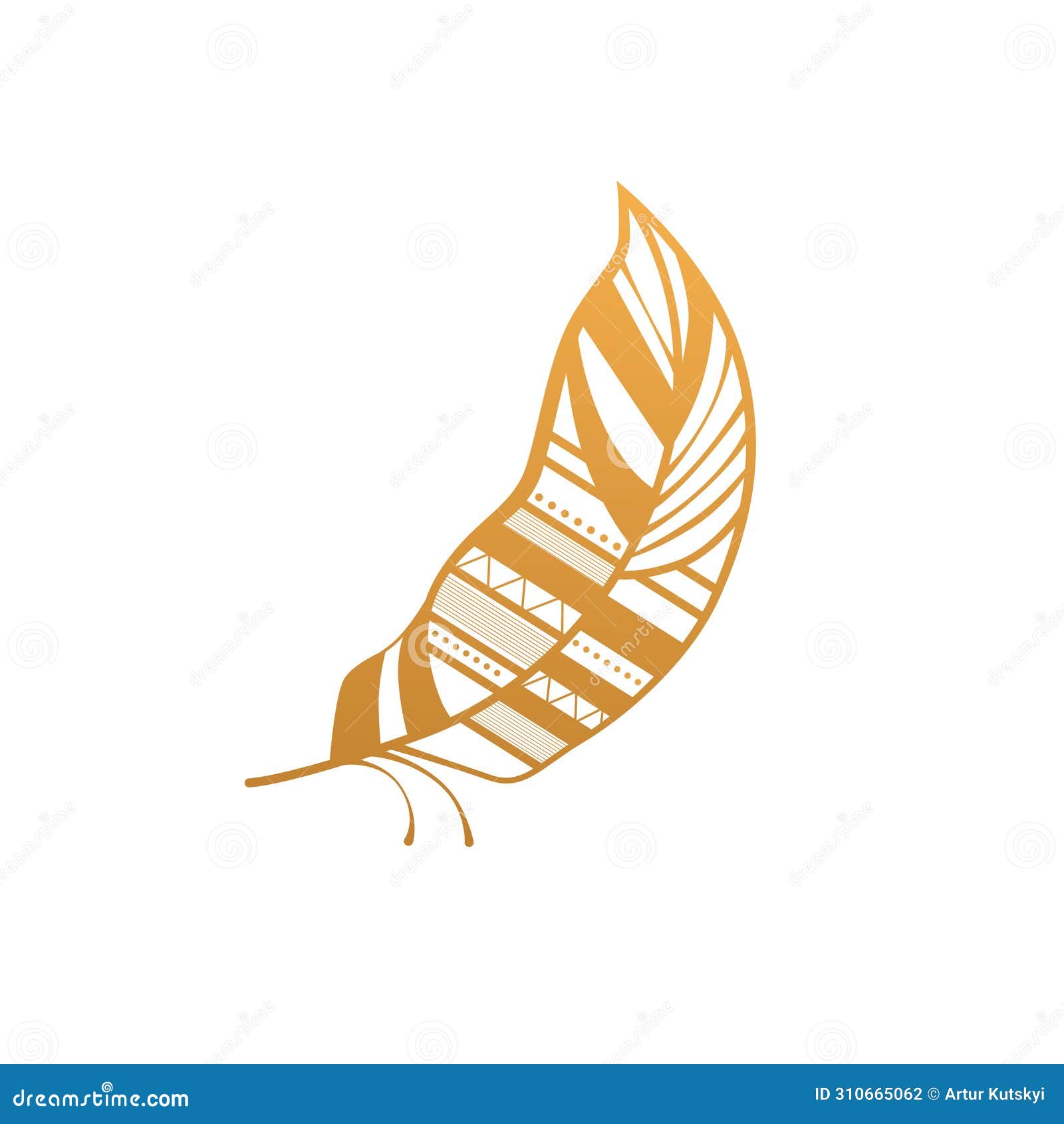 Gold Feather with Different Pattern and Native Ethnic Ornament Stock ...