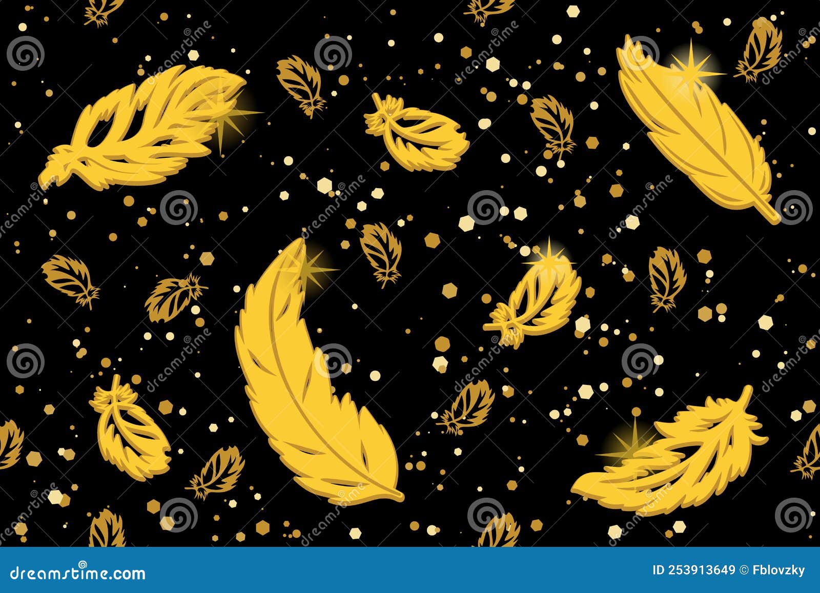 Gold Feathers and Glitter on Black Background Stock Vector ...