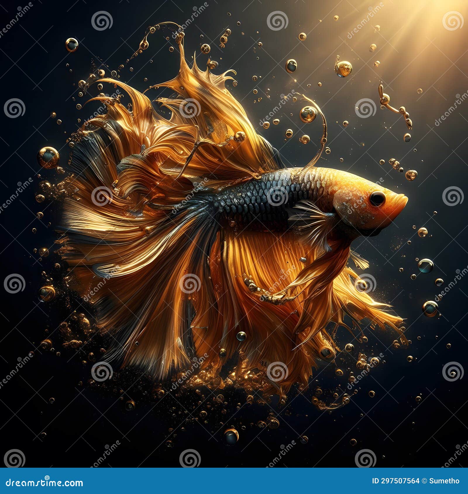 Gold Fighting Fish on Black Background Stock Illustration ...