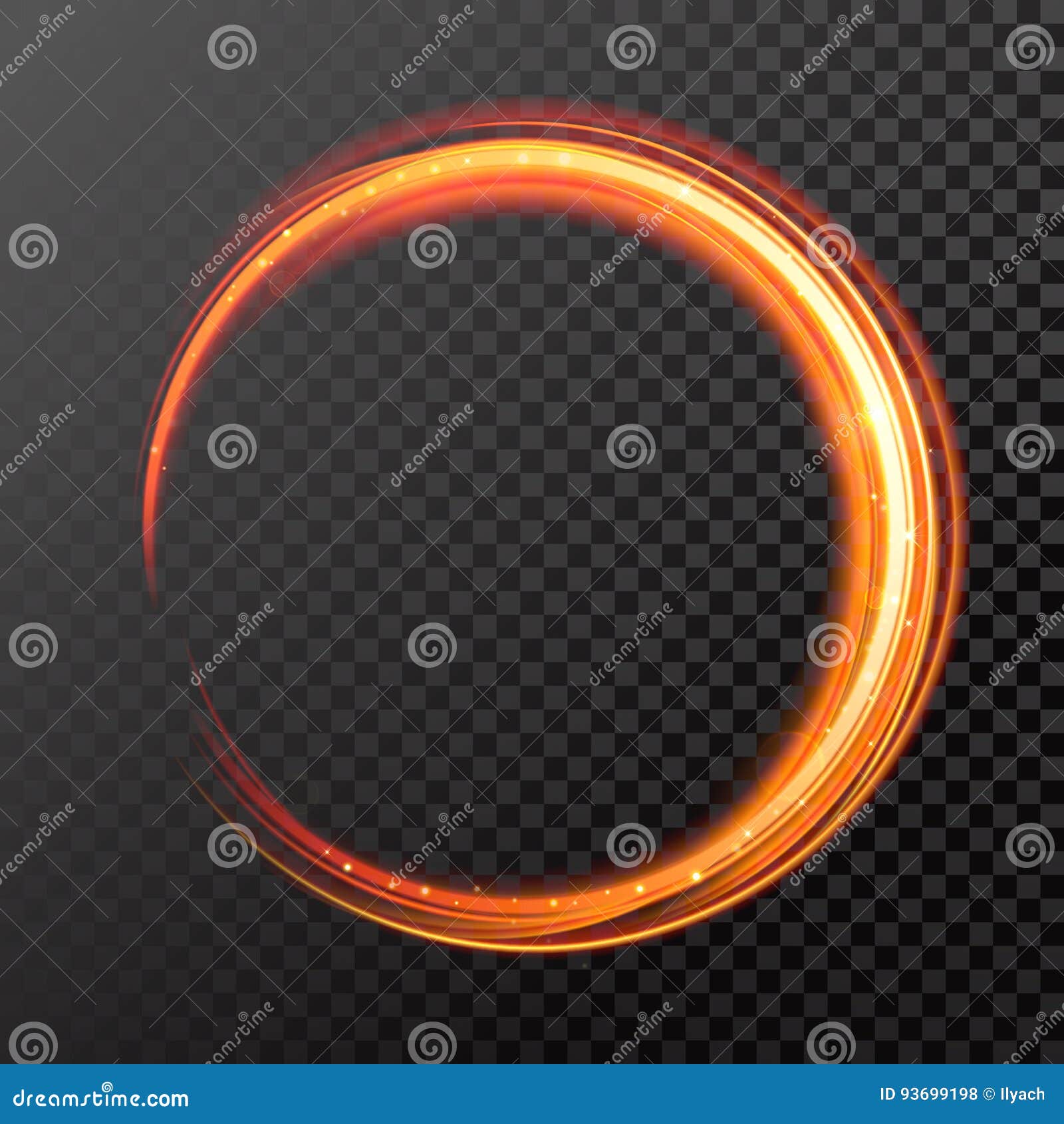 Gold Fire Or Glow Light Circle With Glitter Effect On Vector ...