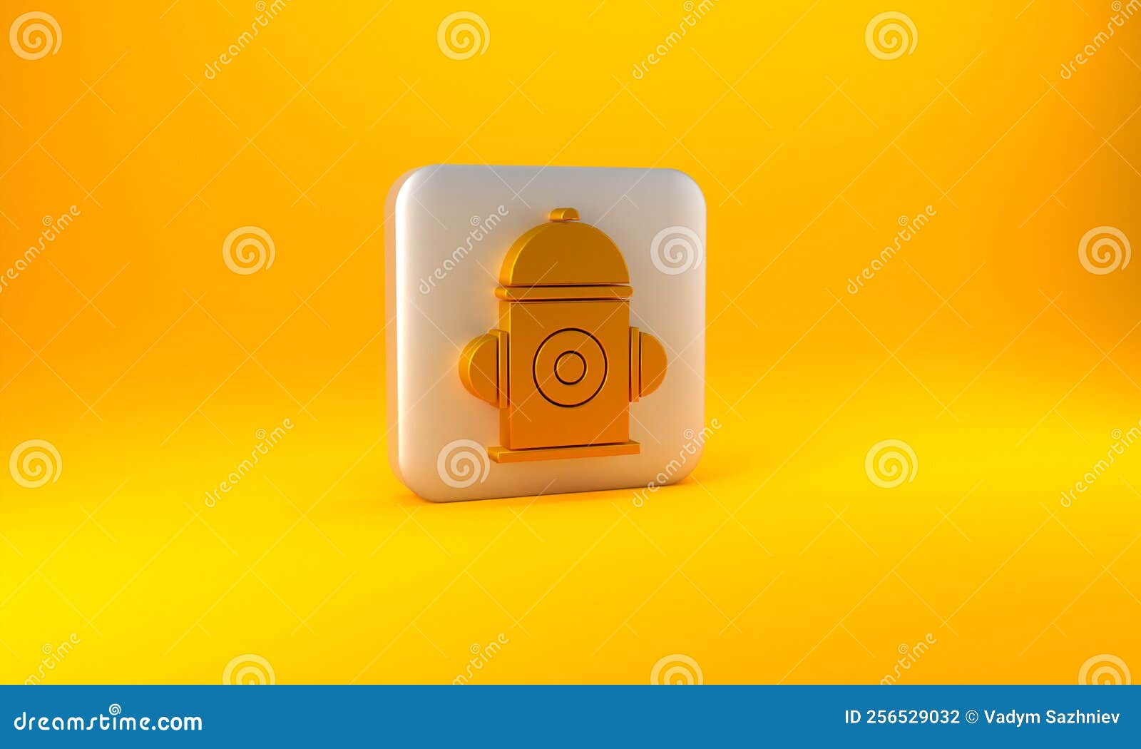 Gold Fire Hydrant Icon Isolated on Yellow Background. Silver Square ...