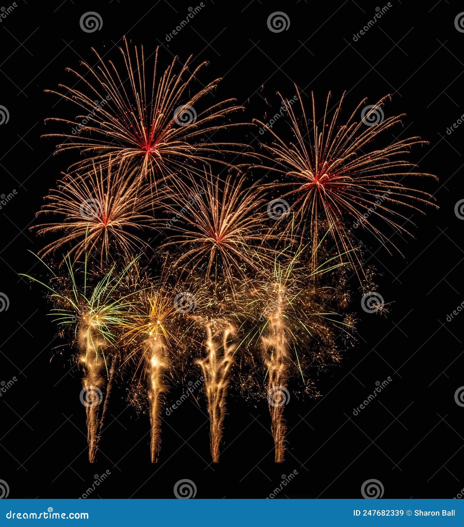 Gold Firework with Red Center, Resembles Palm Trees Stock Image - Image ...