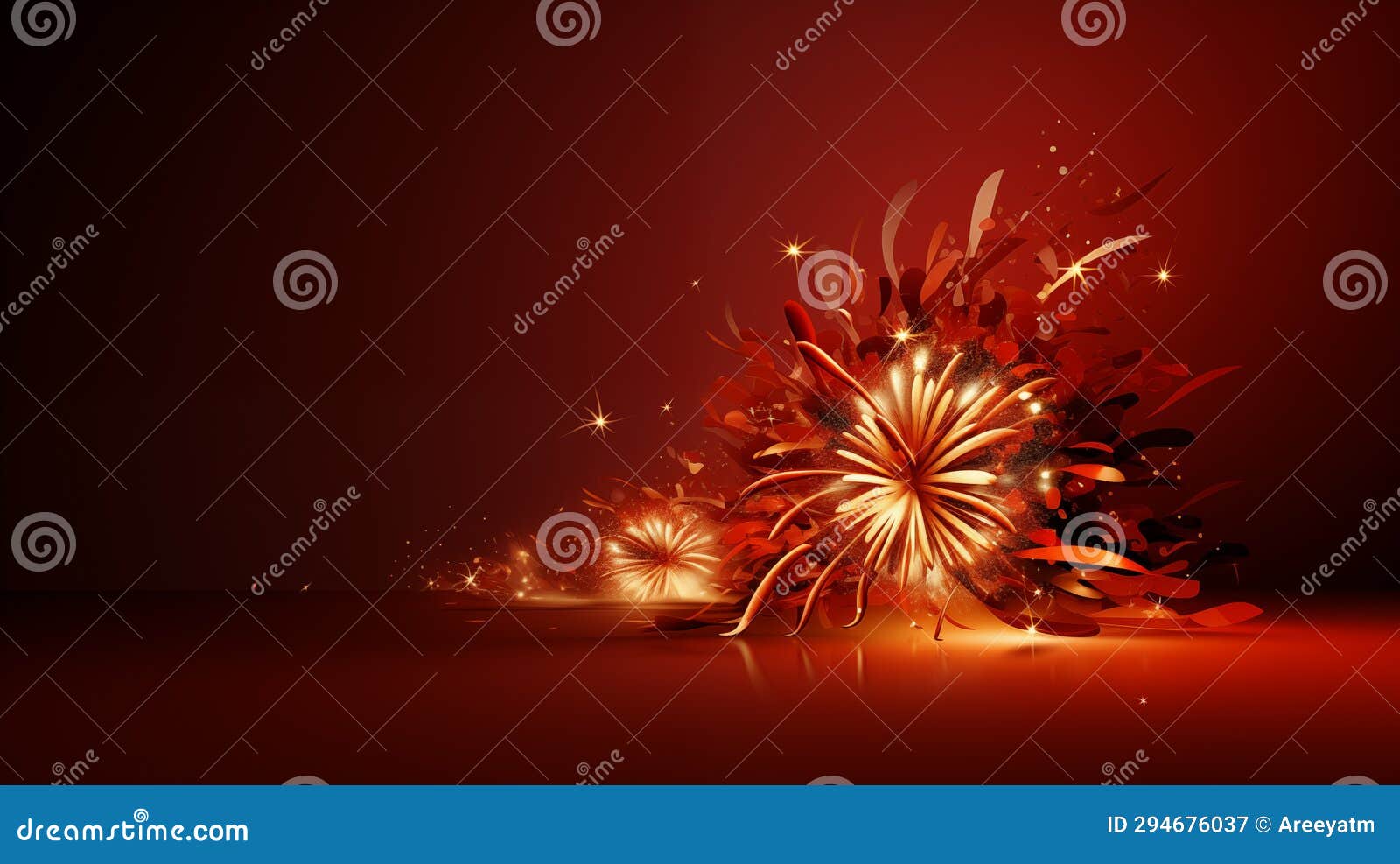 Gold Fireworks Celebration On Red Background Stock Illustration