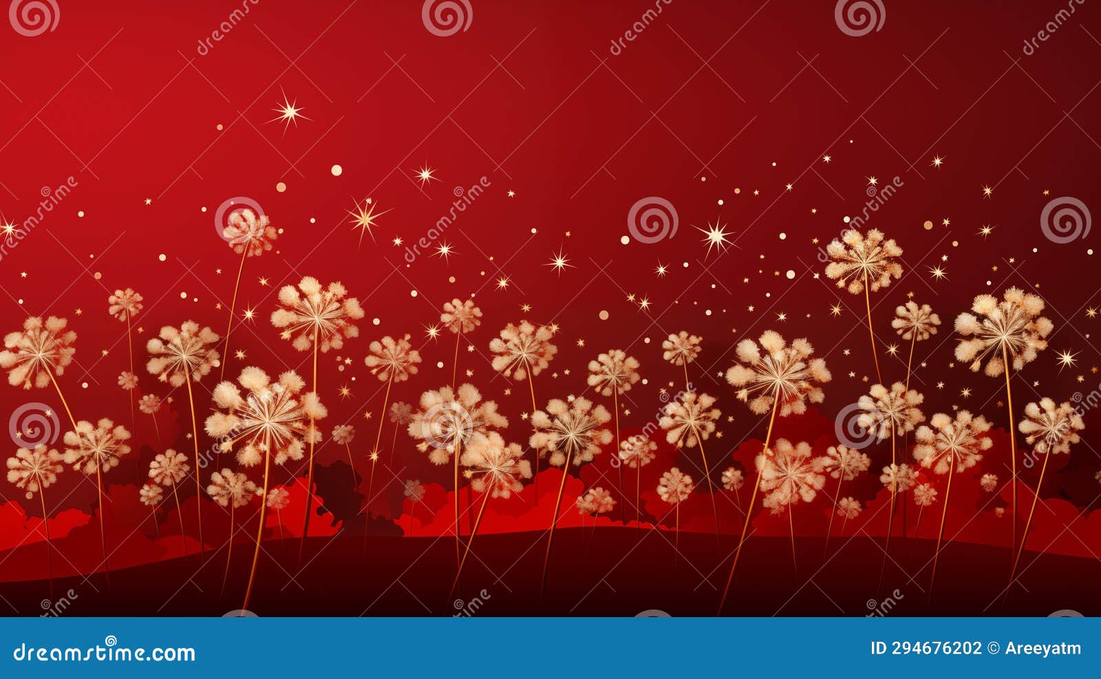 Gold Fireworks Celebration on Red Background Stock Illustration ...