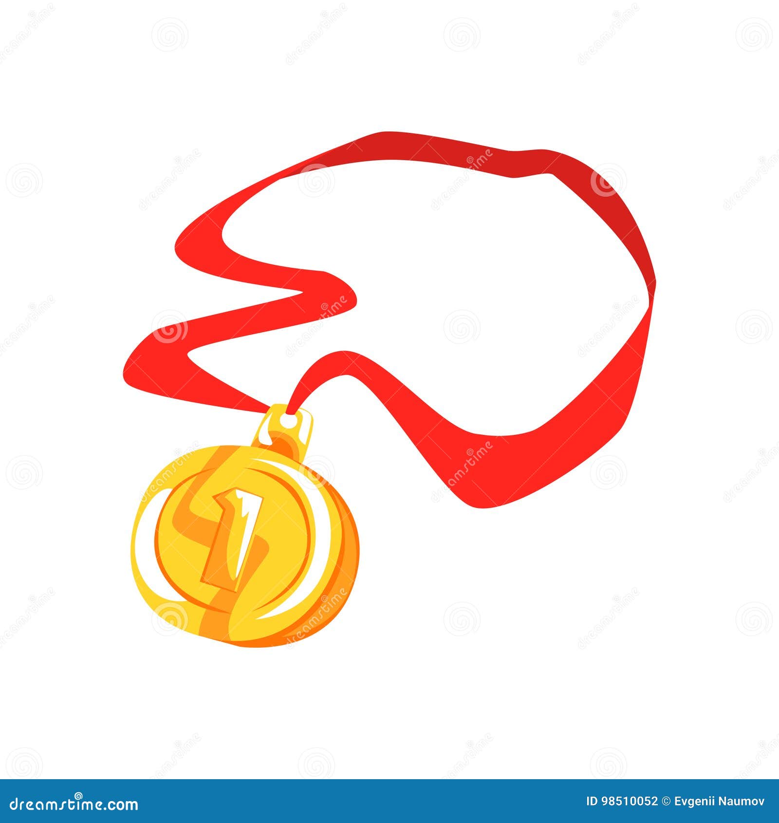 Gold First Place Medal On A Red Ribbon Icon Cartoon Vector ...