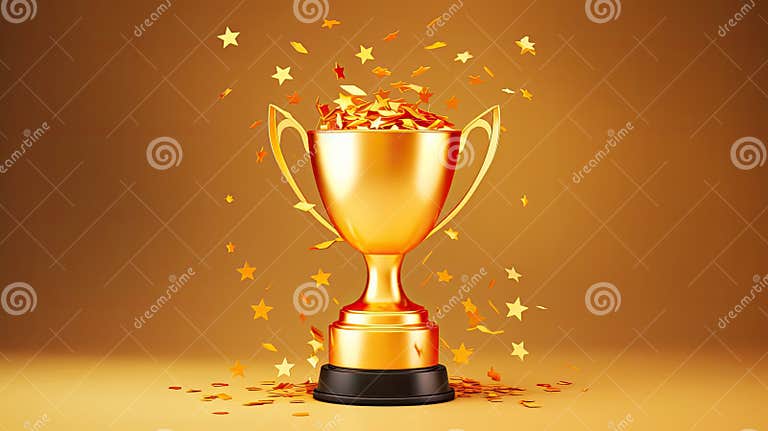 Gold First Place Winners Trophy with Confetti Stock Illustration ...